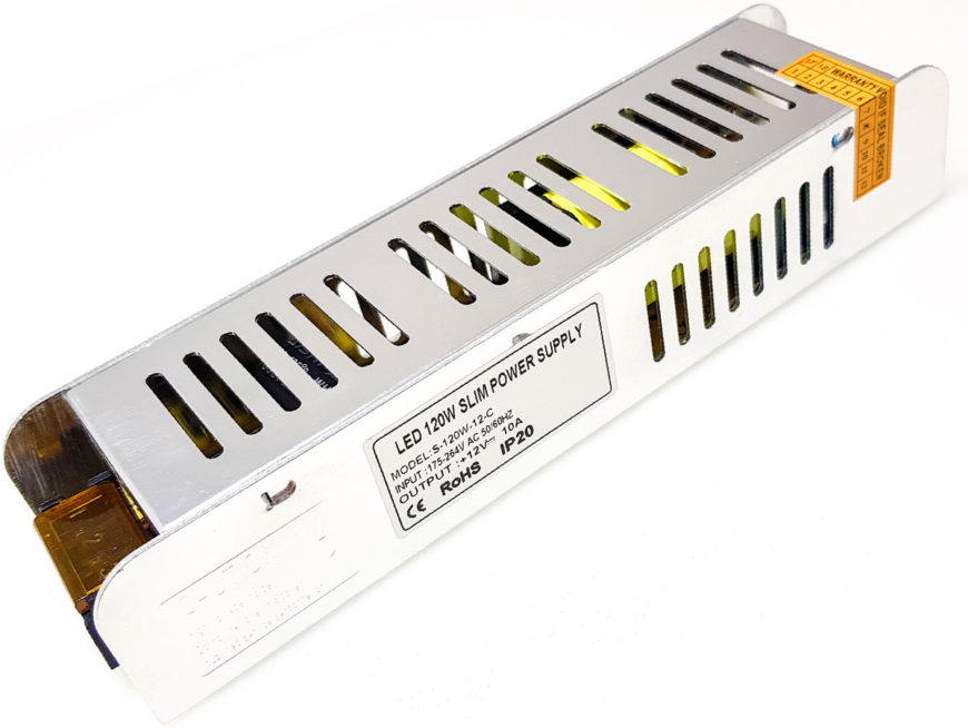 Metal SLIM PSU, 12V DC, 120W, IP20, 175-264V AC - Elekron Limited