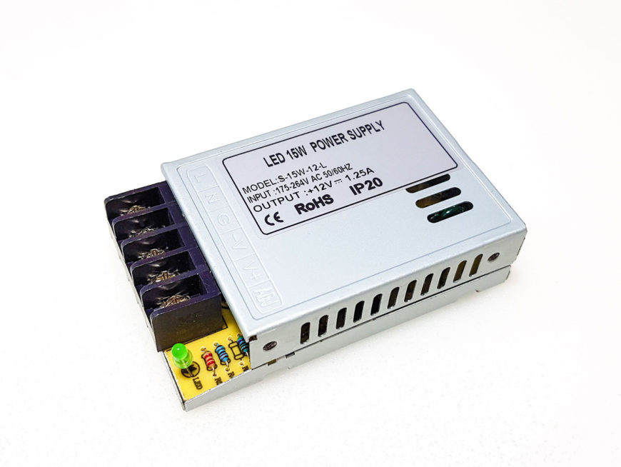 Metal Slim PSU, 12V DC, 15W, IP20, 180-240V AC - Elekron Limited